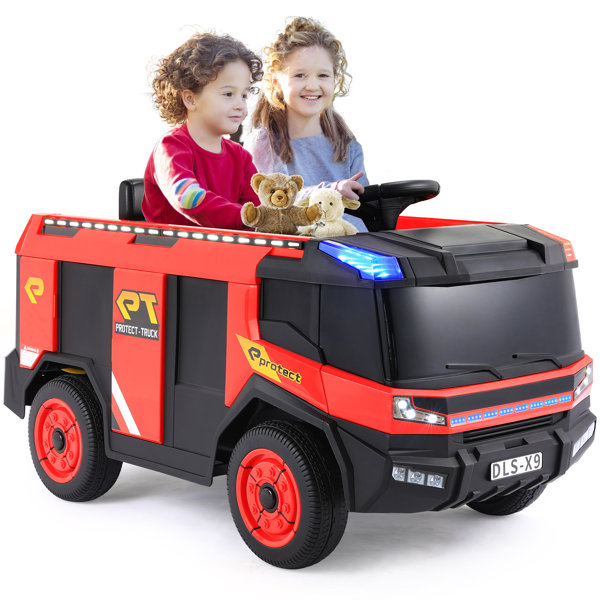 Pirecart 12V Ride On Fire Truck, 4 Wheel Electric Toddler Car W/remote ...