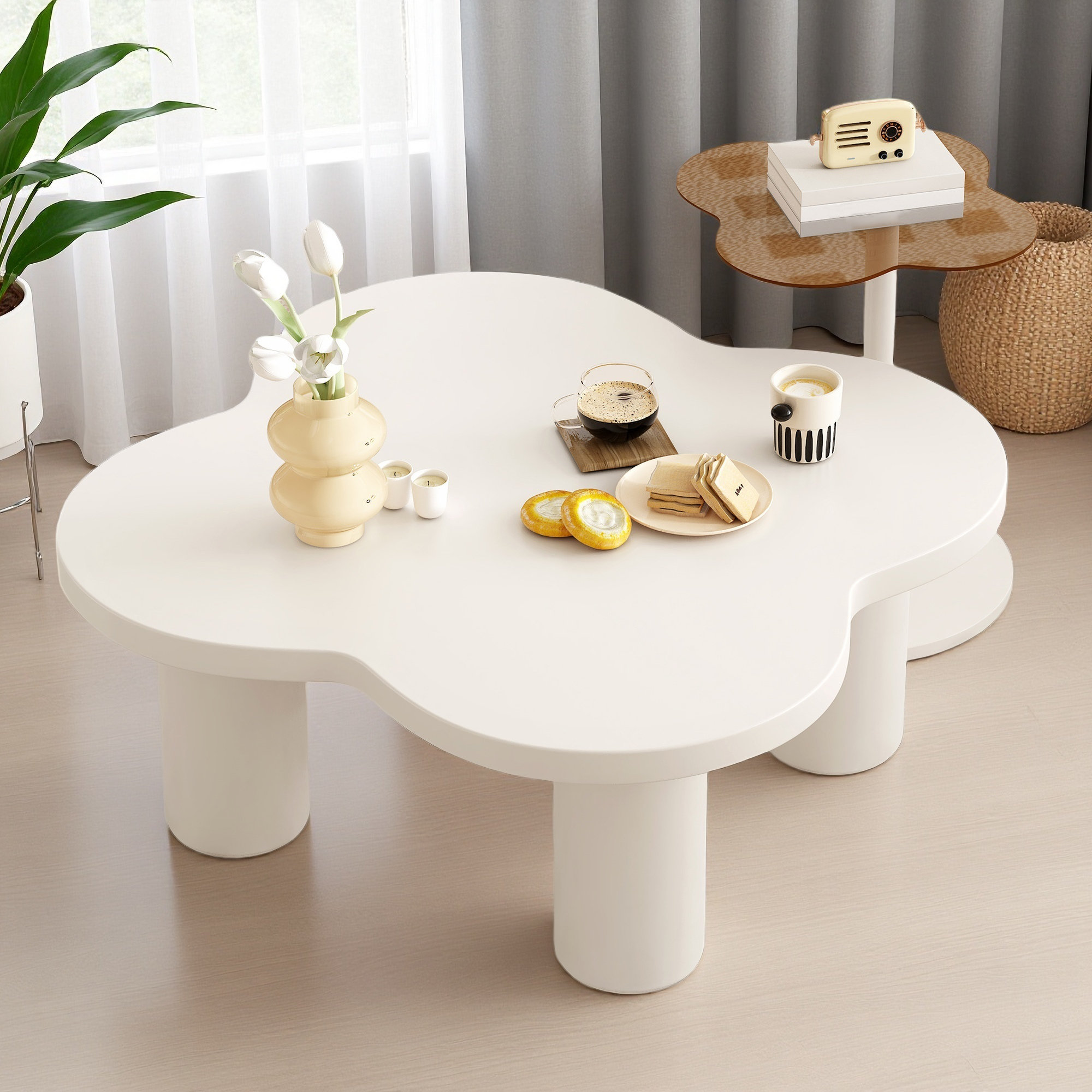 Ivy Bronx Modern Coffee Table Set Of 2, Irregular Shape Coffee Table ...