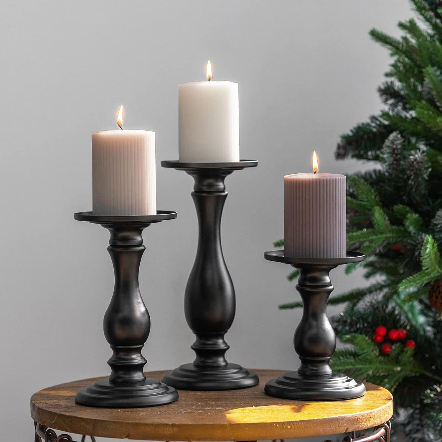 Alcott Hill® Matte Black Pillar Candle Holders Set (3 pcs) | Wayfair