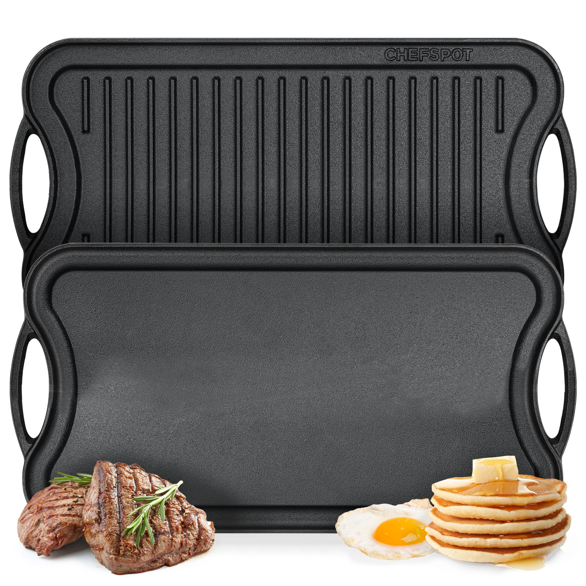 CHEFSPOT Preseasoned Cast Iron Reversible Grill Griddle Plate Pan - 20 ...