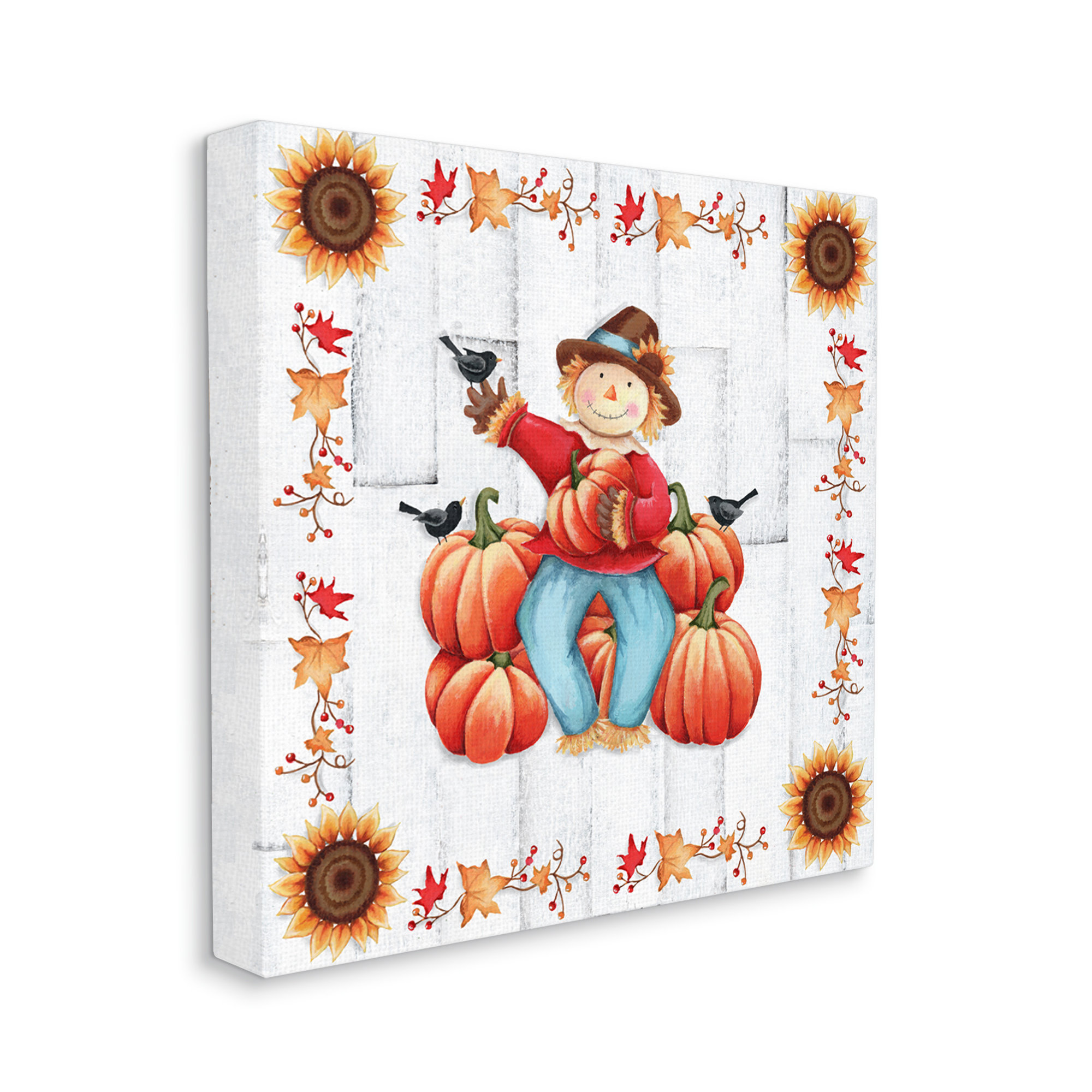 August Grove® Autumn Scarecrow And Pumpkins On Canvas by Emma Leach ...