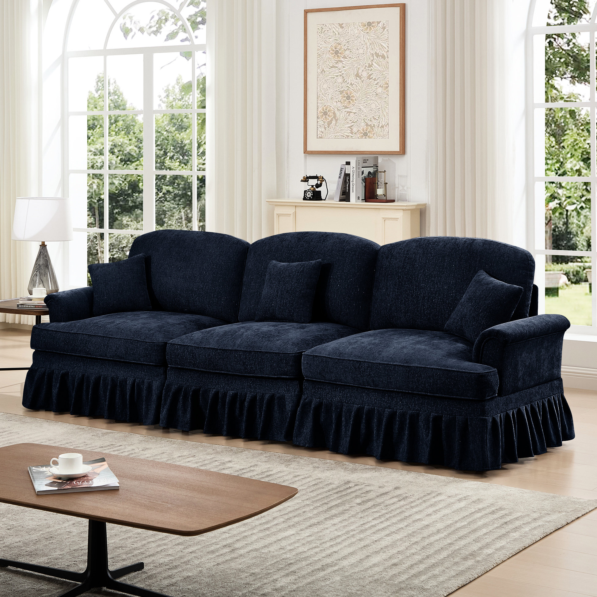 Darby Home Co Blue 3 Seat Chenille With Petal - Shaped Flared Arms ...