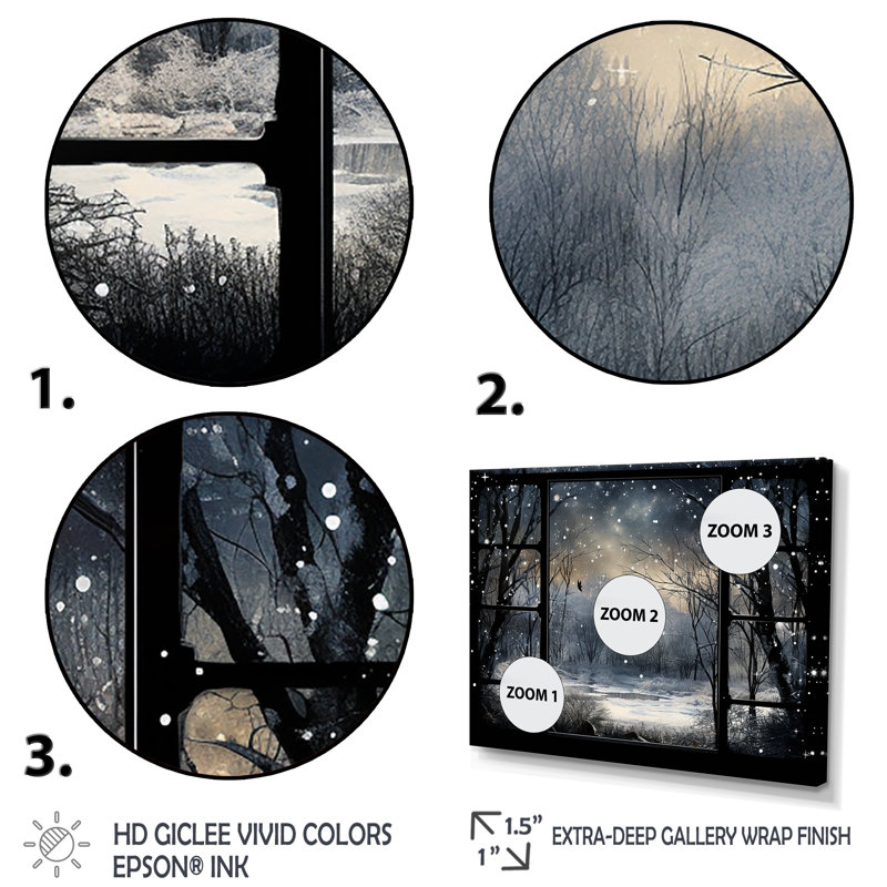 Millwood Pines Midnight Gothic Winter Window View I - Winter Landscape ...