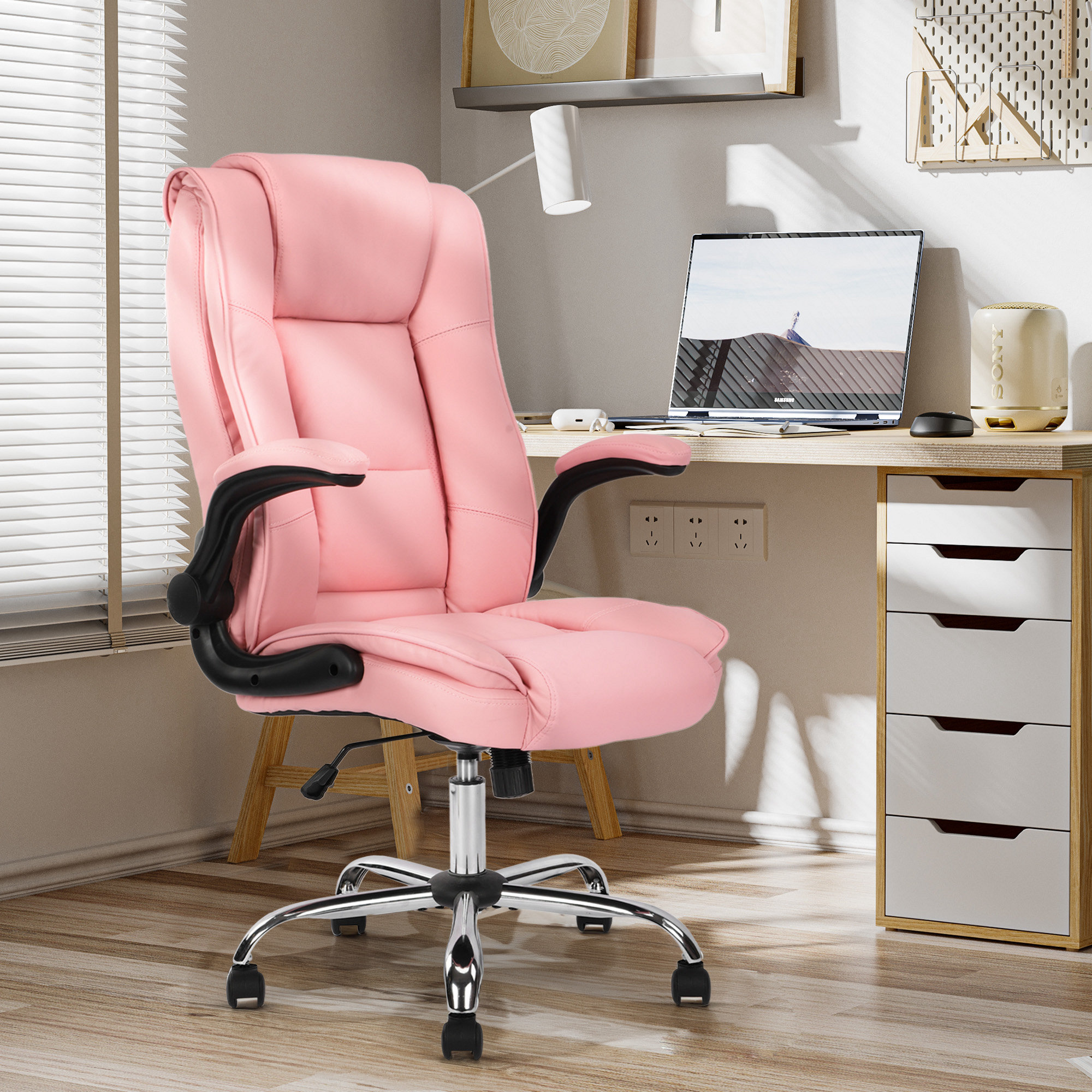 Latitude Run® Office Chair Pink Executive Chair PU Leather Home Desk ...