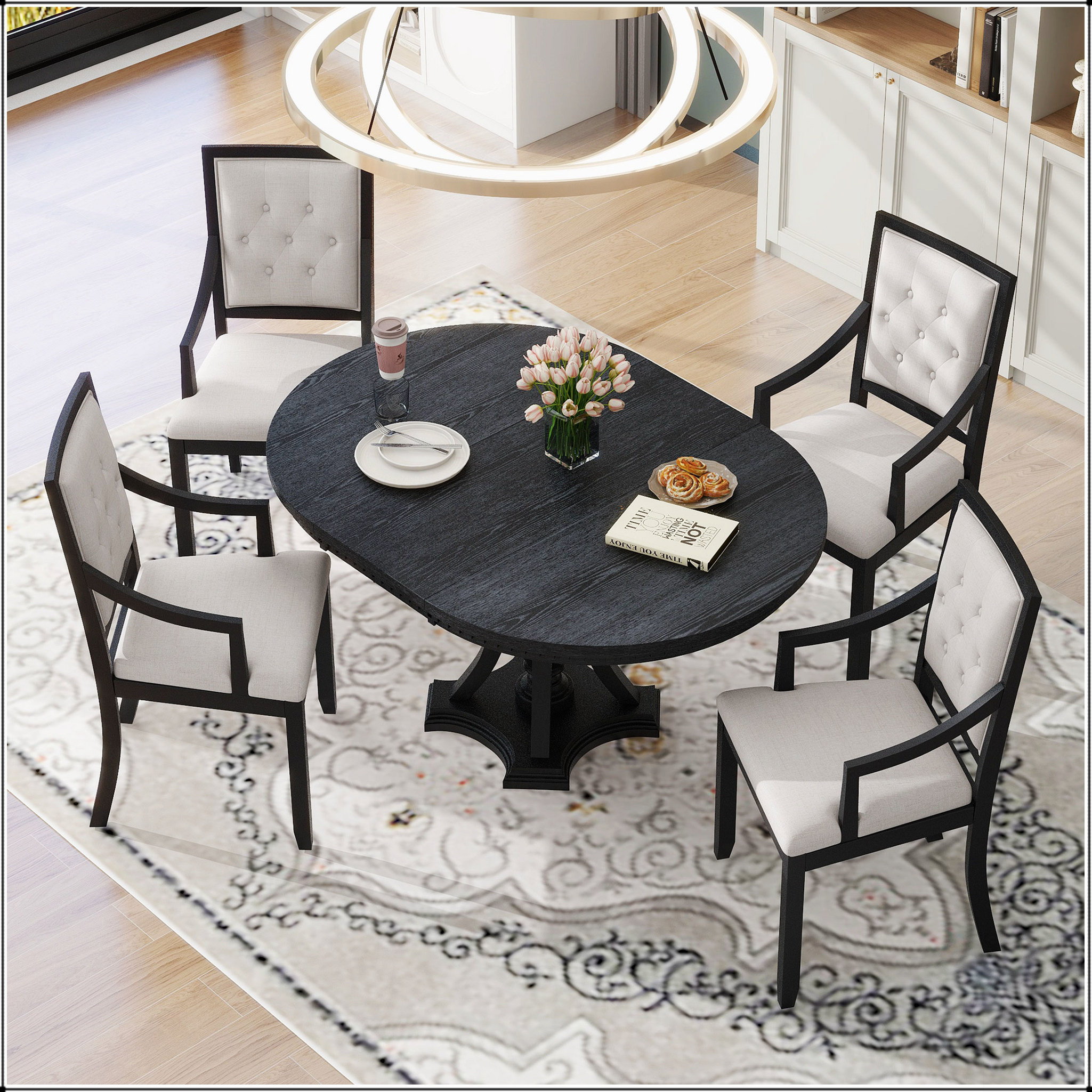 Lark Manor™ Dining Set Extendable Round Table and 4 Chairs for Kitchen ...