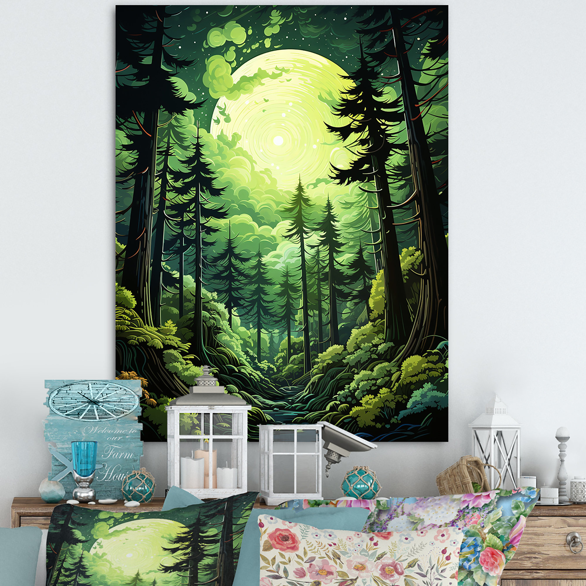 Millwood Pines Neon Green Redwood Trees Forest Framed On Canvas Print ...