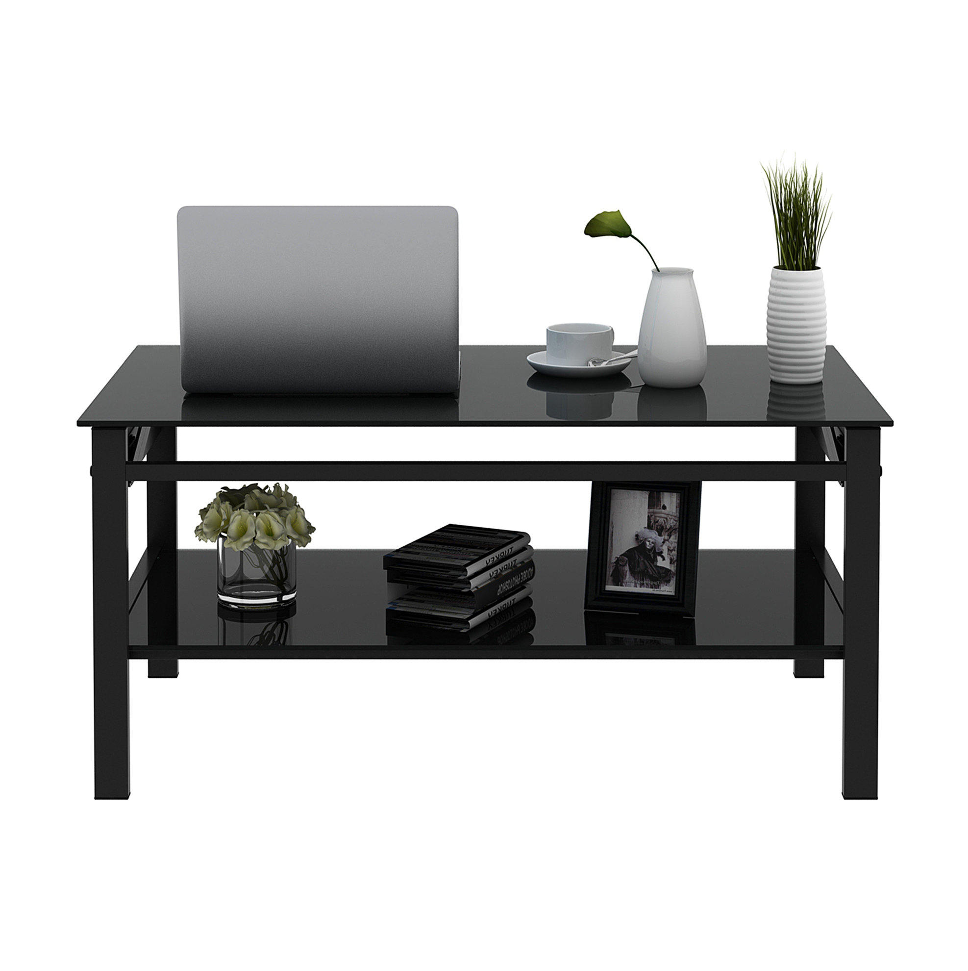 Latitude Run® Glass Lift Top Coffee Table, Modern Simple 2-Layer ...