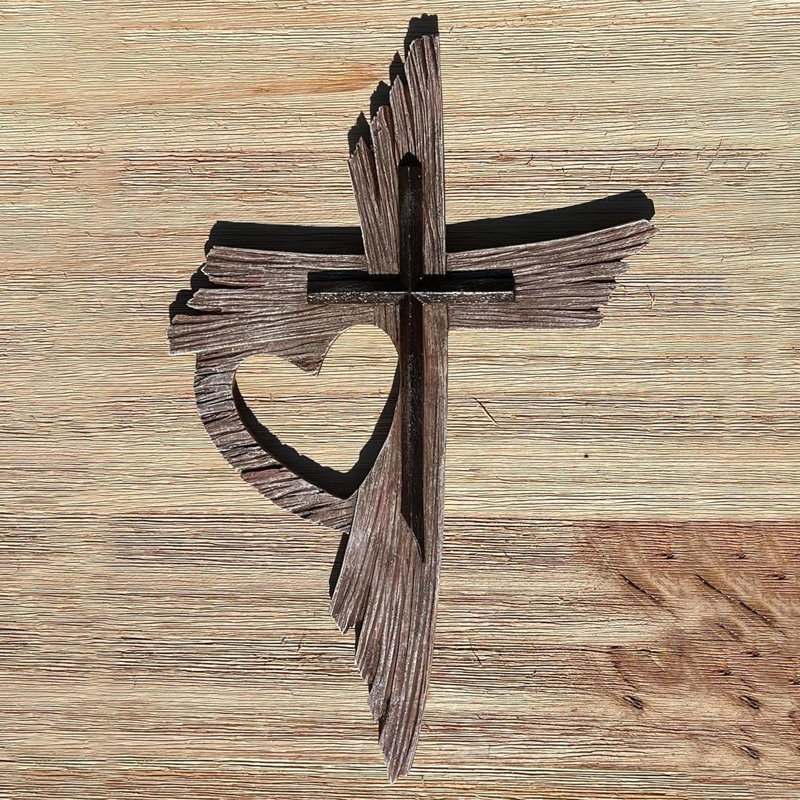 August Grove® Brass Rustic One Love Decorative Heart Wall Cross | Wayfair