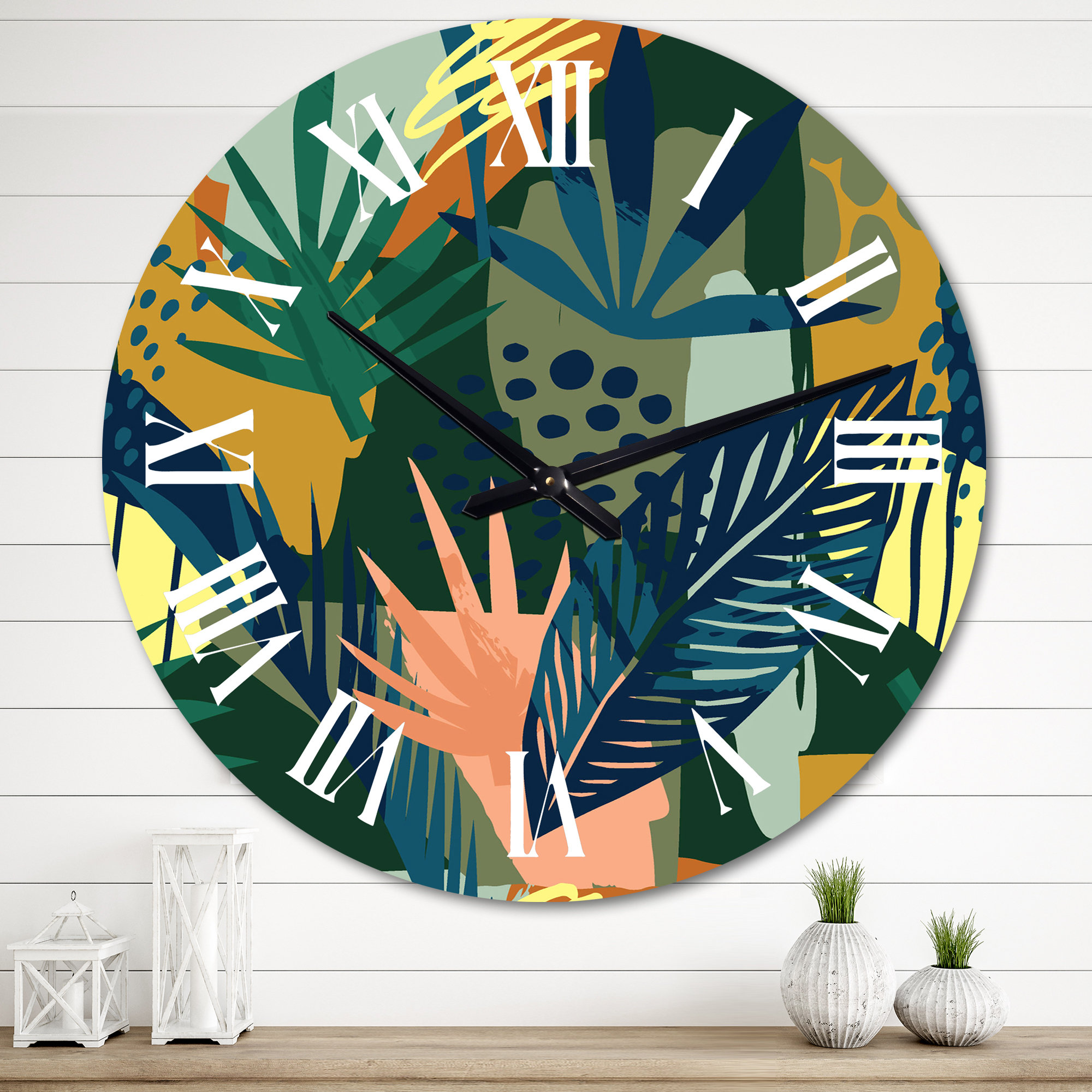 East Urban Home Modern Exotic Tropical Leaves X Wall Clock | Wayfair