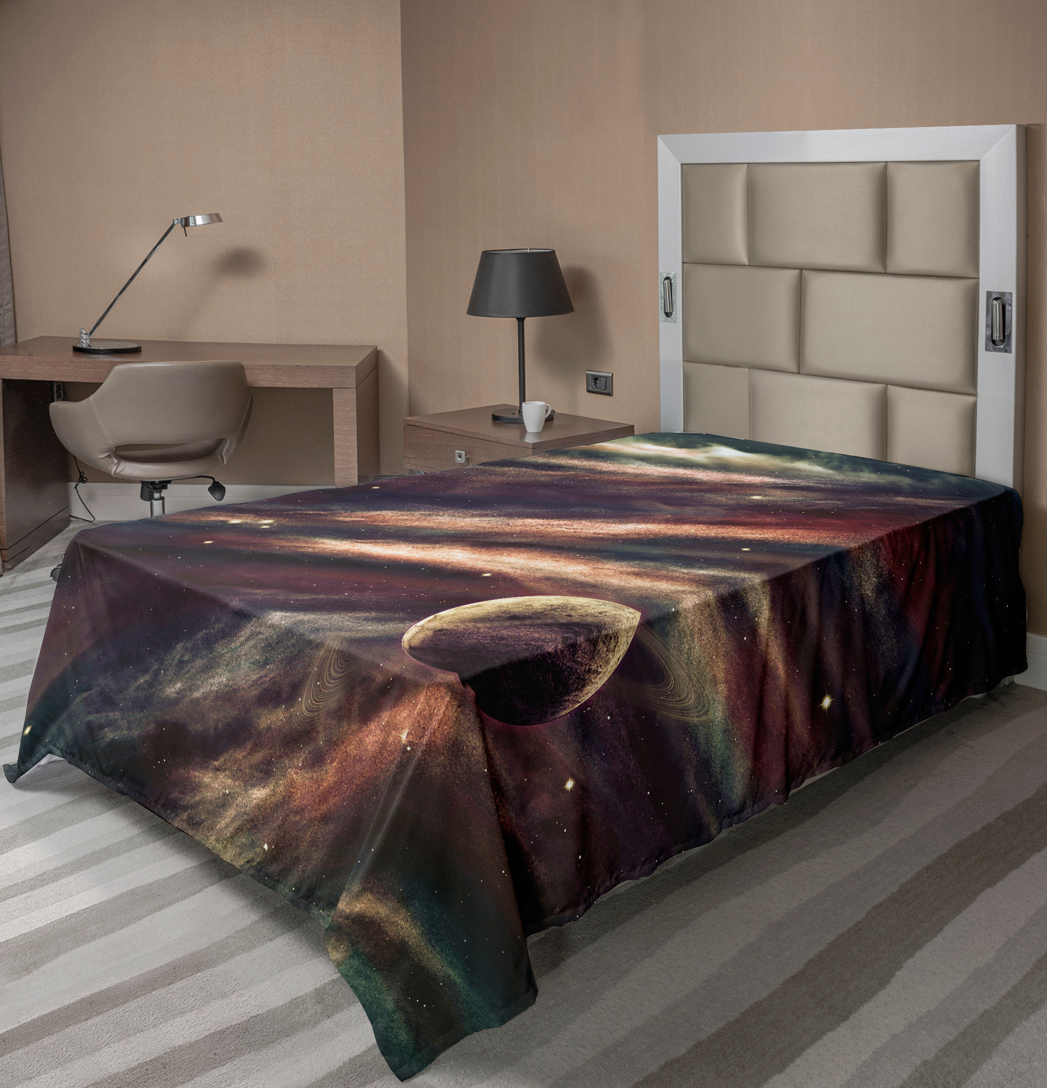 Ambesonne Outer Space Top Flat Sheet Nebula Planet Cloud Dried Rose Ivory | Wayfair