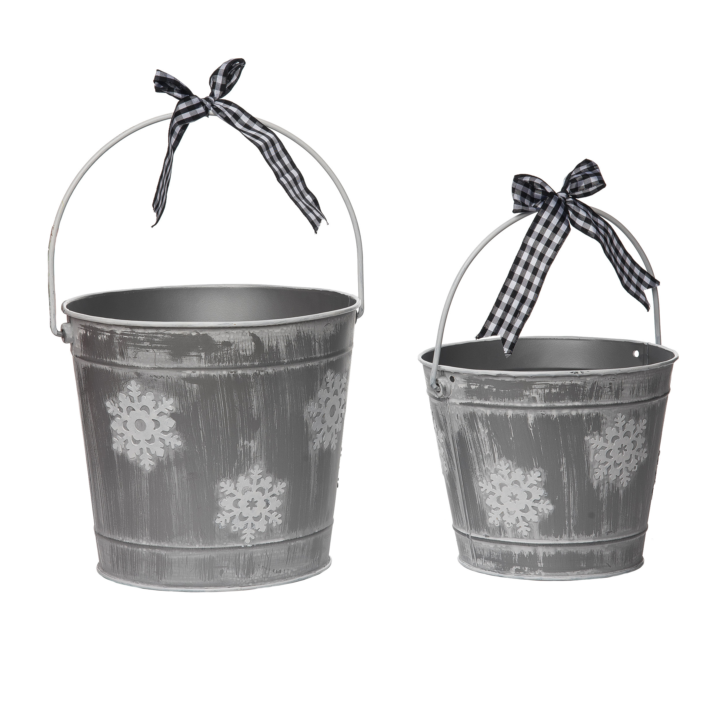 The Holiday Aisle® Metal 8.25 in. Gray Christmas Snowflake Buckets with ...