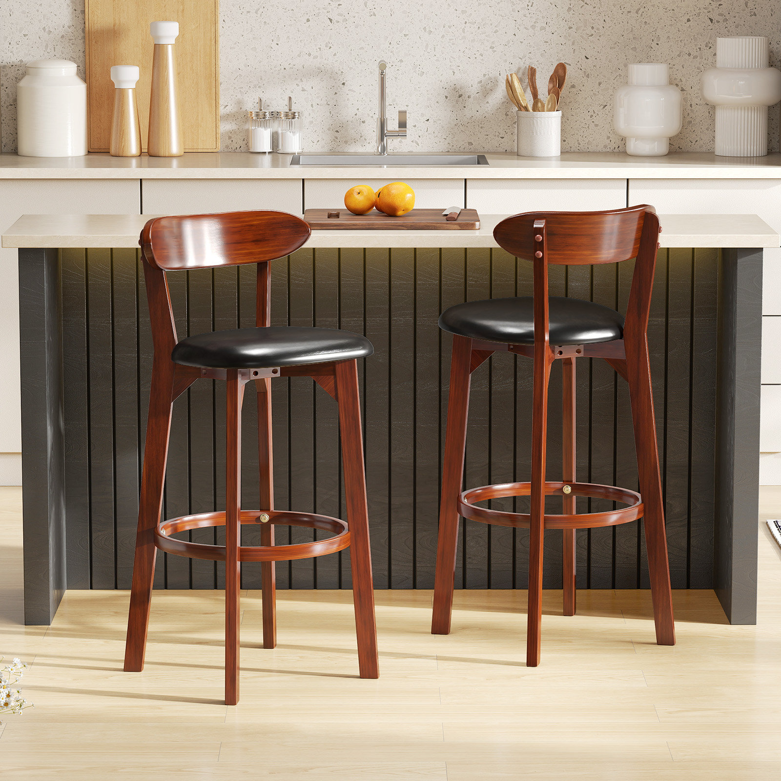 George Oliver Bar Stool Set Of 2 77Cm Seat Height Barstools W/ Curved ...