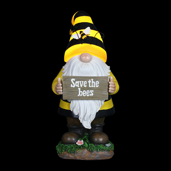 Exhart Solar Beekeeper Gnome Statue with Save the Bees Sign, 6 by 13 ...
