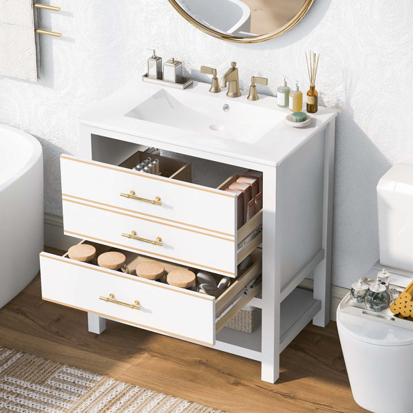 Mercer41 Makeila 29.9'' Single Bathroom Vanity with Ceramic Top | Wayfair