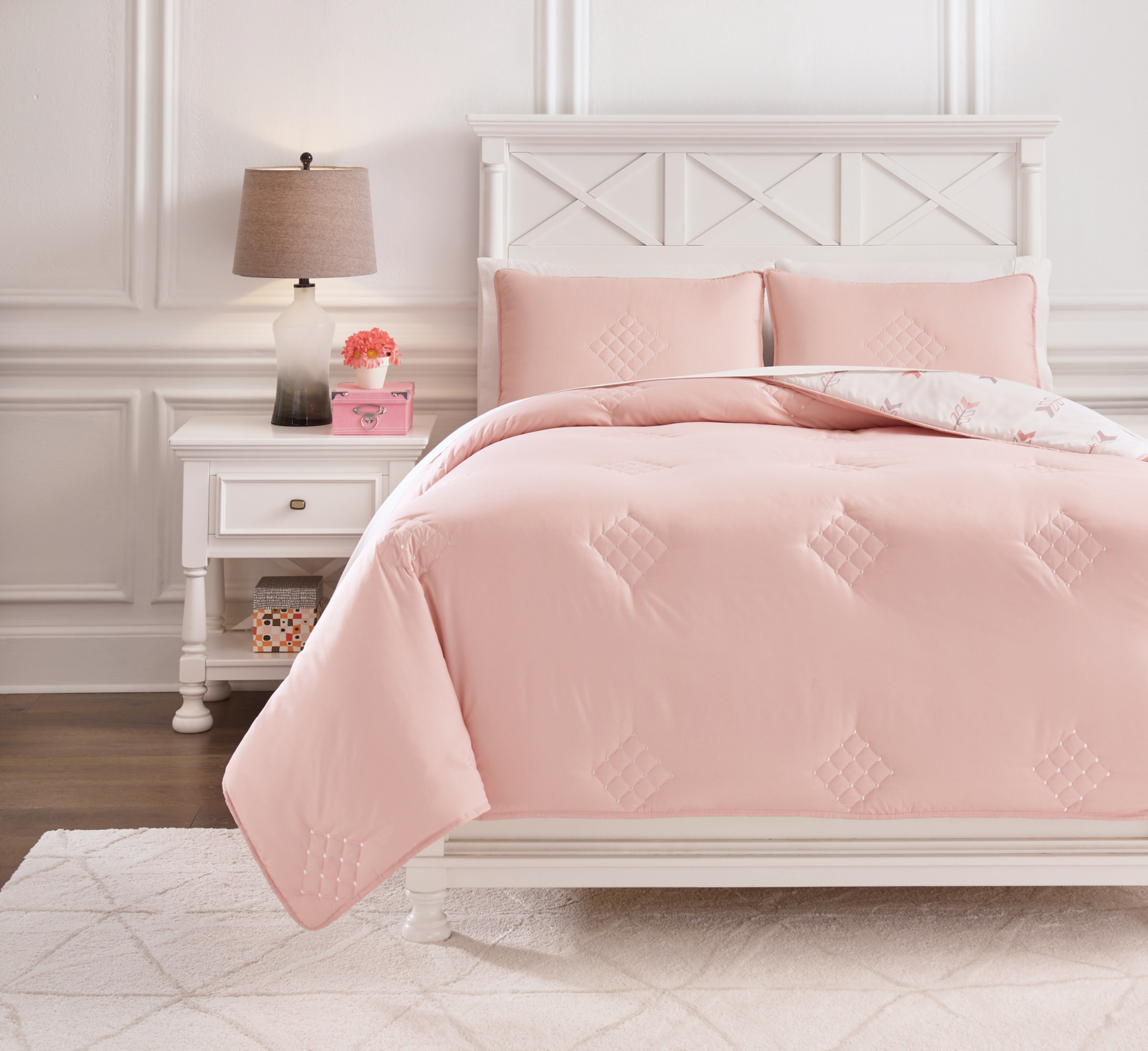 Union Rustic Loert Pink Microfiber Reversible 3 Piece Comforter Set ...