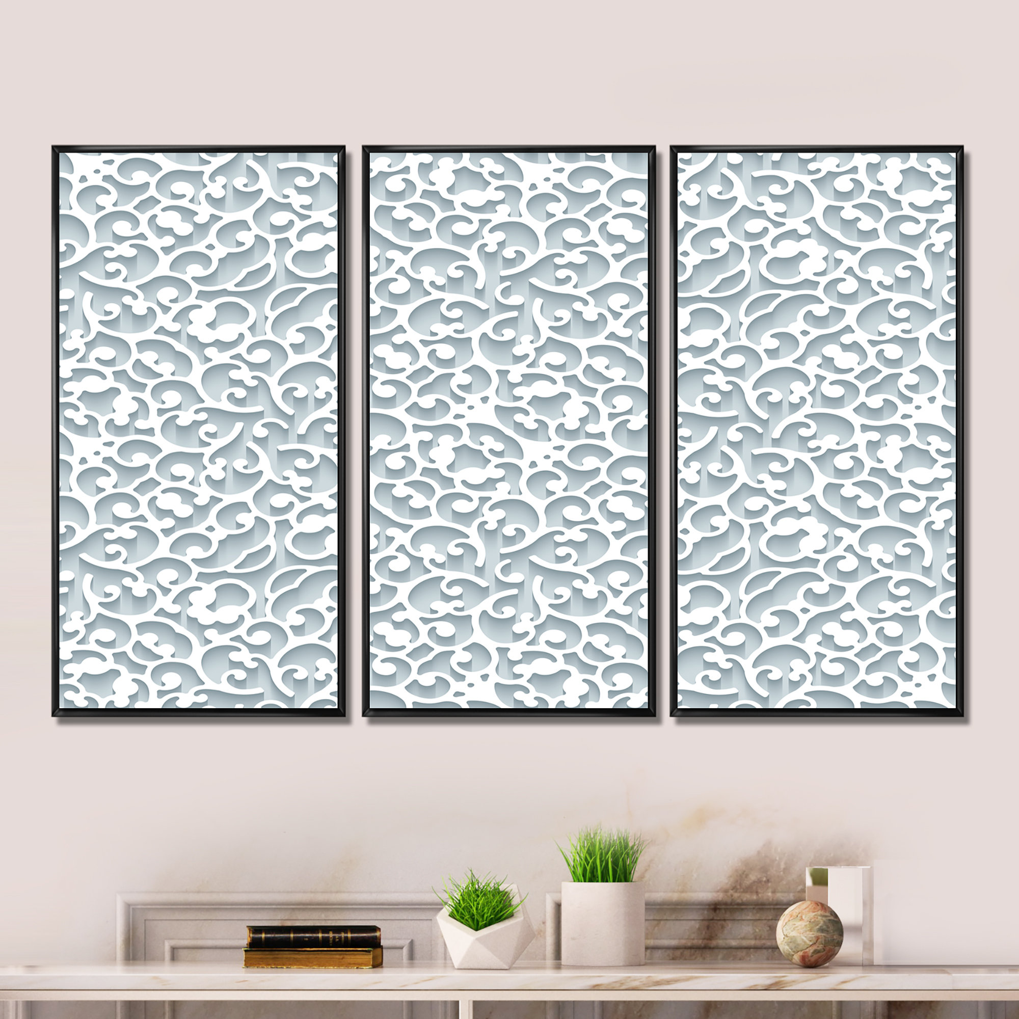 Winston Porter Light Grey Lace - Modern Framed Canvas Wall Art Set Of 3 ...