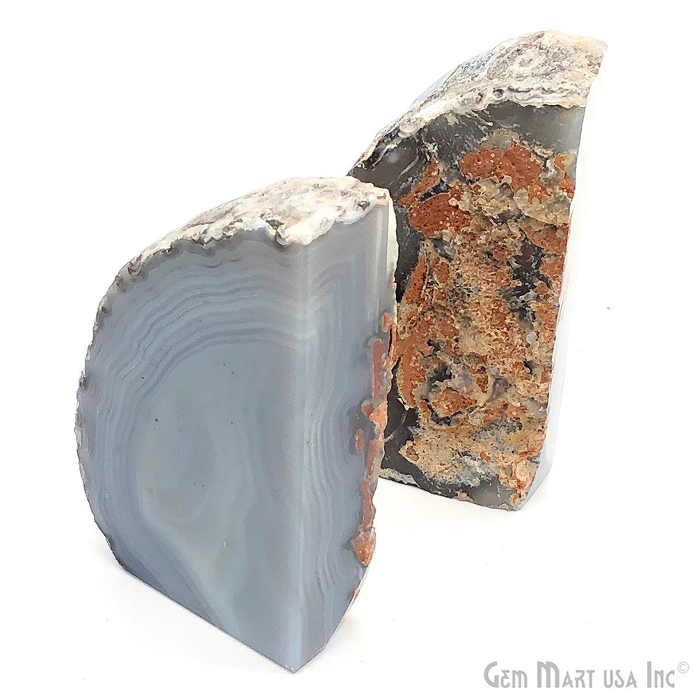 GEMMART USA Black Geode Bookend, Unique Agate Bookend Pair, Mineral ...