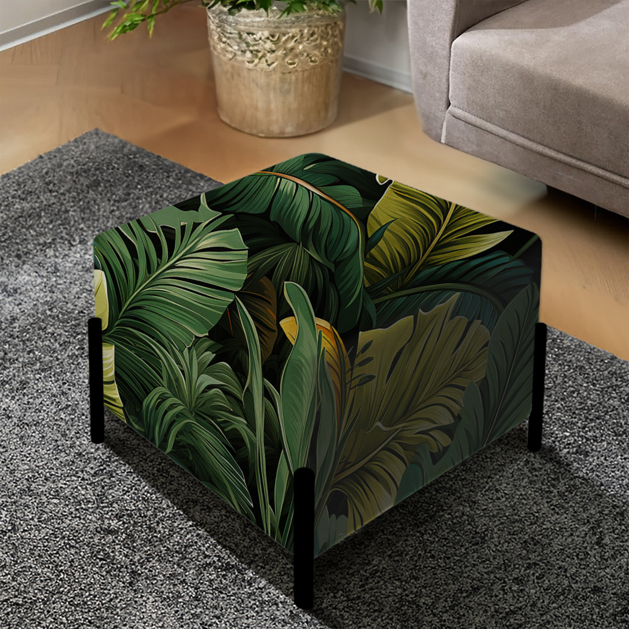 Design Art Tropicana Jungle Tropical Pattern - Tropical Square Ottoman ...
