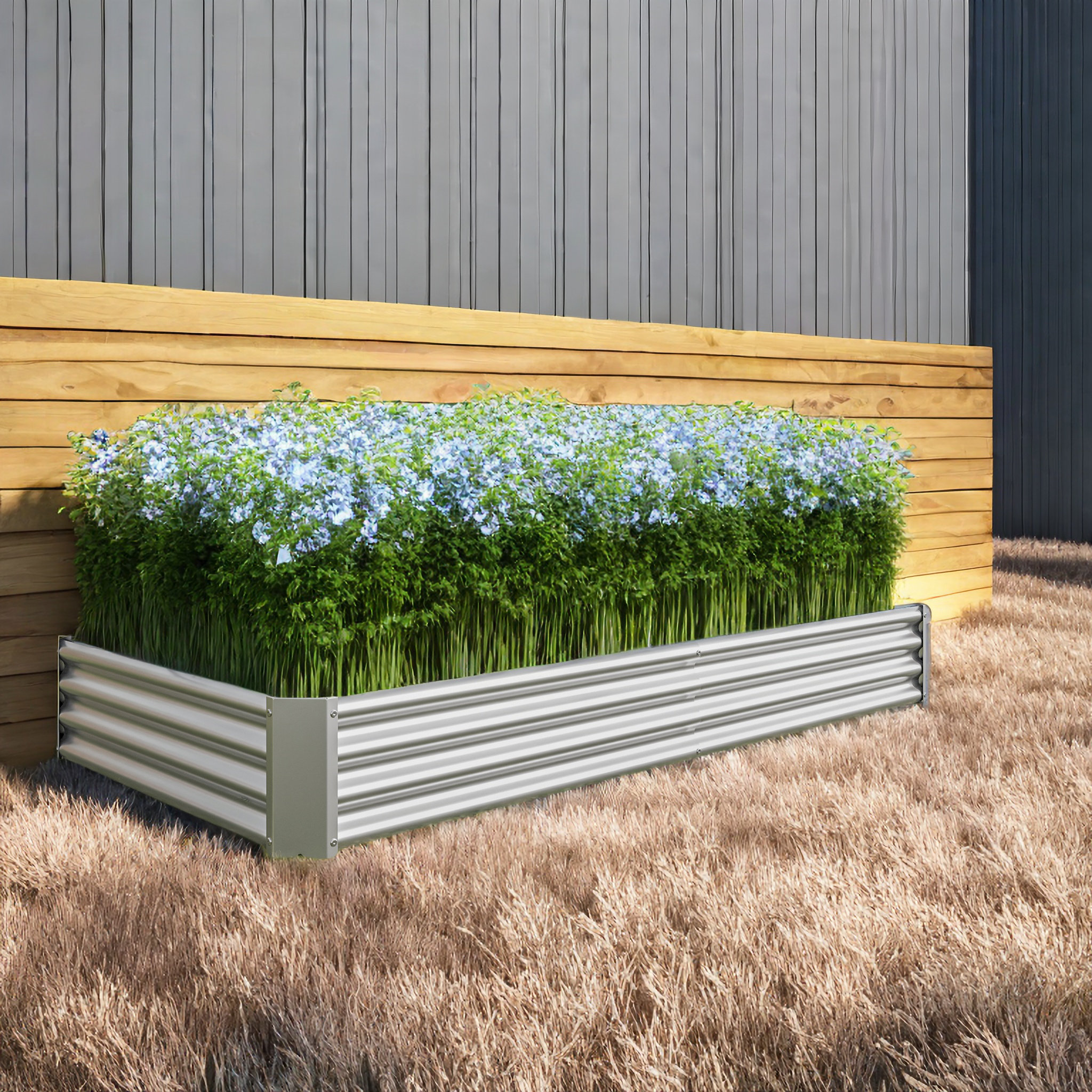 Arlmont & Co. Galvanized Raised Garden Bed, 7.6X3.7X0.98Ft Large Metal ...