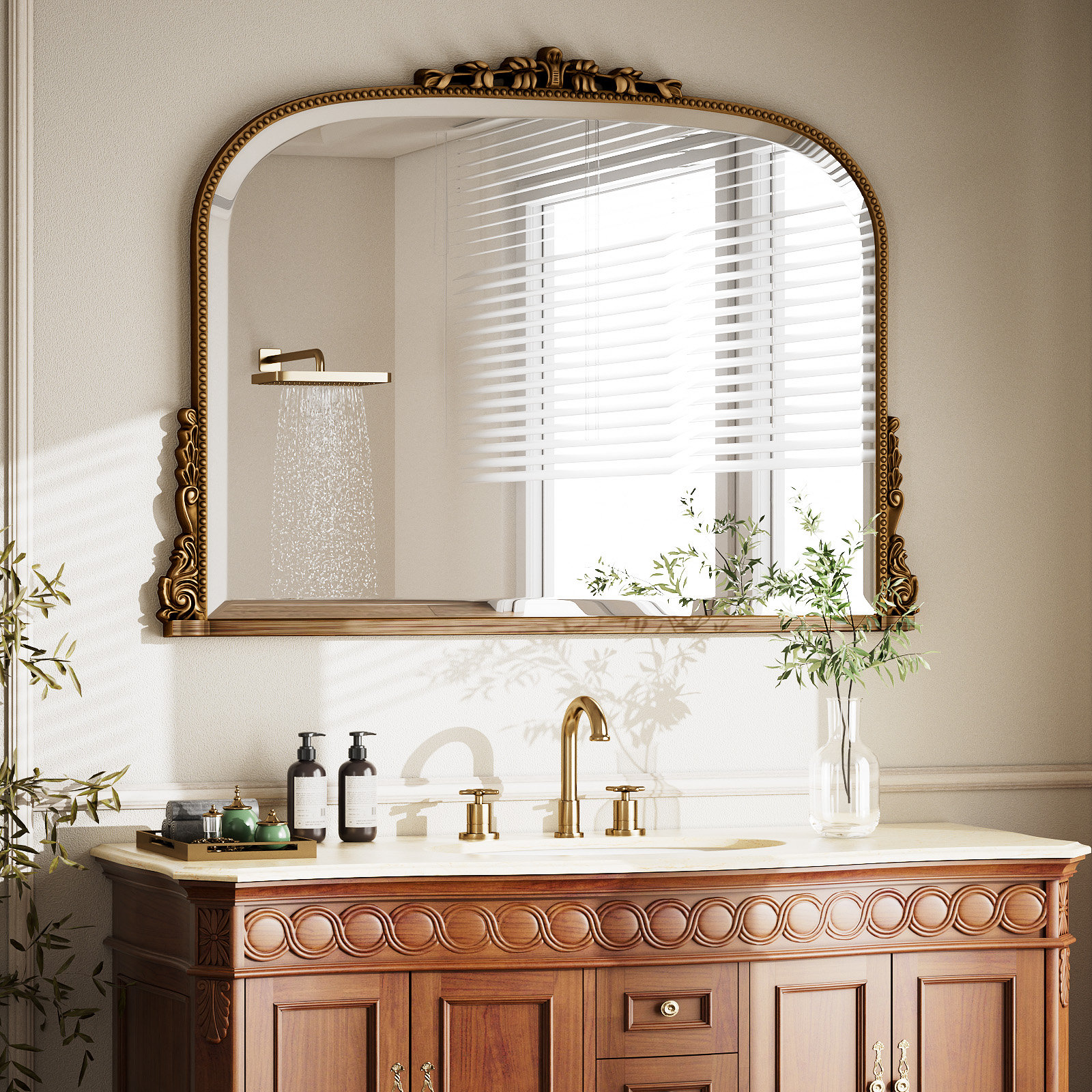 Charlton Home® Vintage Baroque Mirror Arched Bathroom Wall Mirror For ...