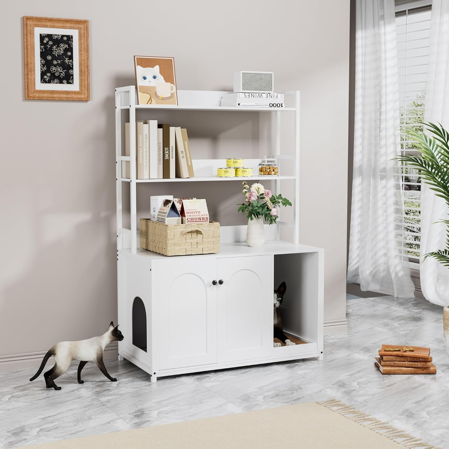 Archie & Oscar™ Litter Box Enclosure With Shelves, Wooden Hidden Cat ...