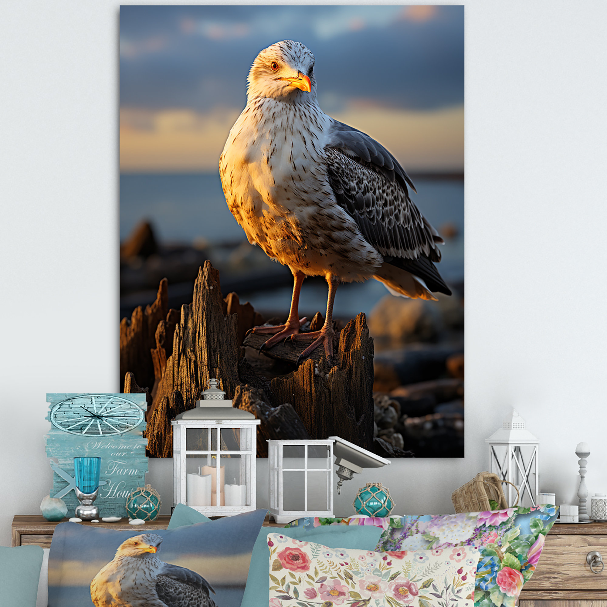 Millwood Pines Bahattin Seagull Vibrant Portrait On Rock On Canvas ...