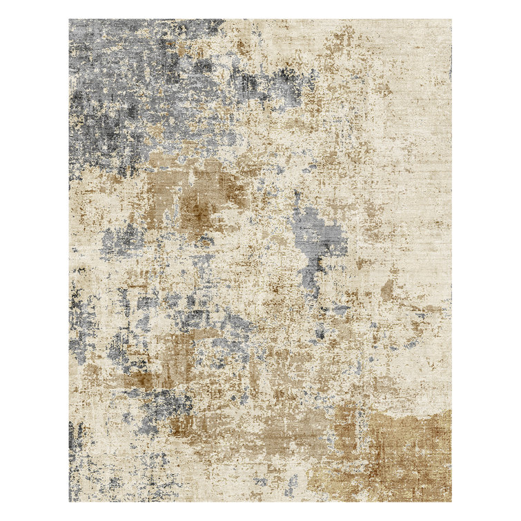 17 Stories Abstract Machine Washable Gold No-Skid Area Rug & Reviews ...