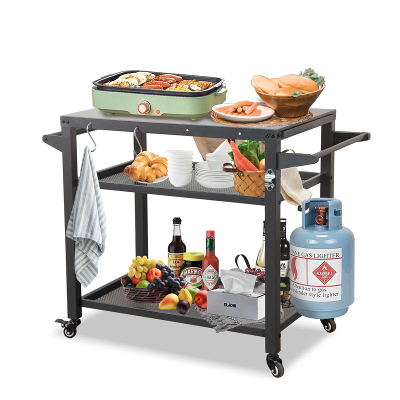 Hokku Designs 3-Shelf Outdoor Grill Table with Wheels | Wayfair