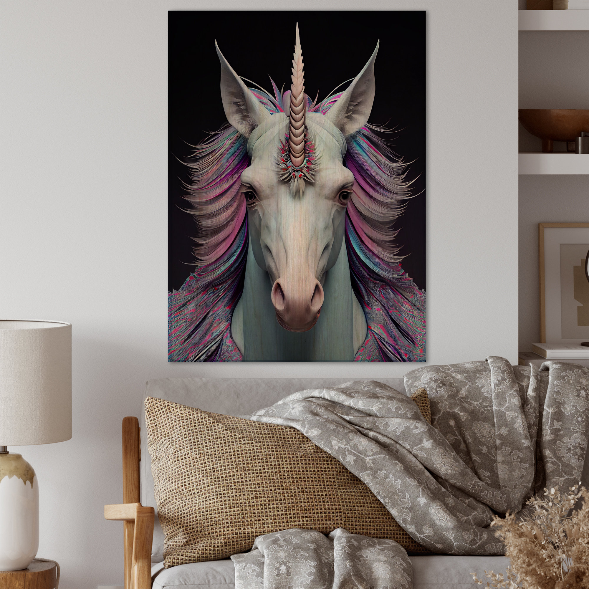 Trinx Beautiful Portrait Of A Unicorn II - Animals Horse White Wood Print | Wayfair
