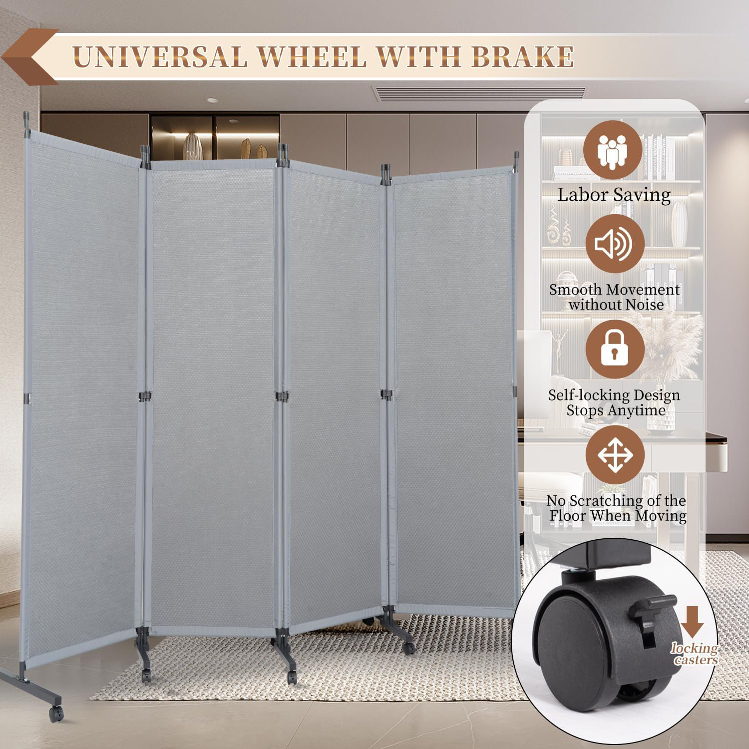 RAPTIZ Room Divider Screen Wide Room Divider Panel/Wheels, Decorative ...