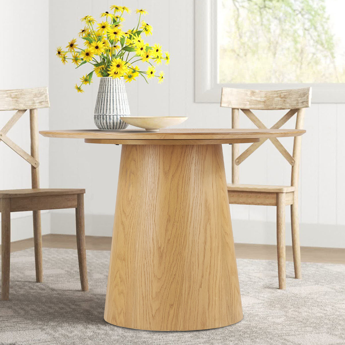 George Oliver Lanieya 42" Solid Oak Round Pedestal Dining Table ...