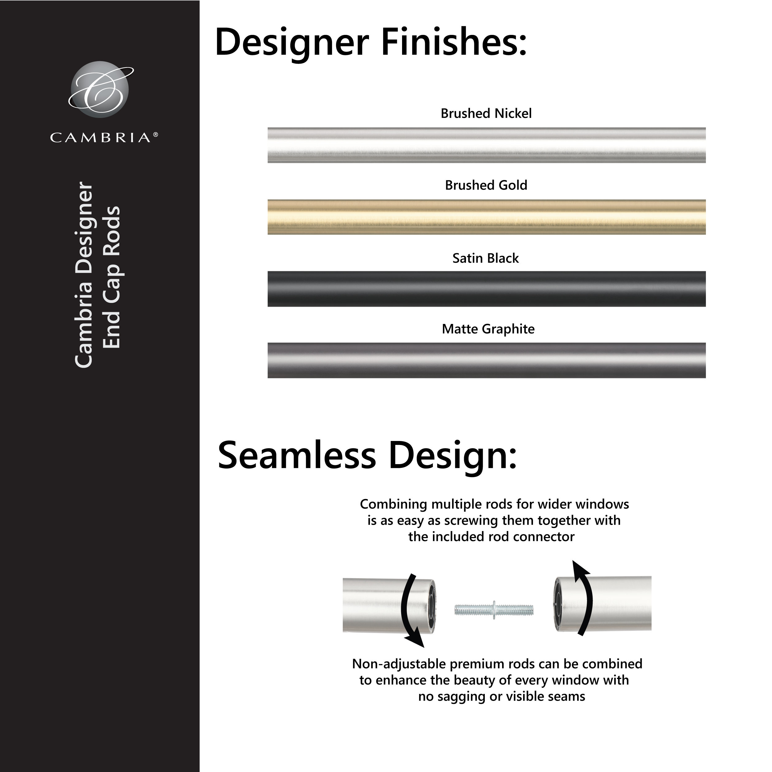 MODE Cambria® Designer Series, Premium 1-1/8 in Larger Dia with 5/8 in back rod, Non-Adjustable ...