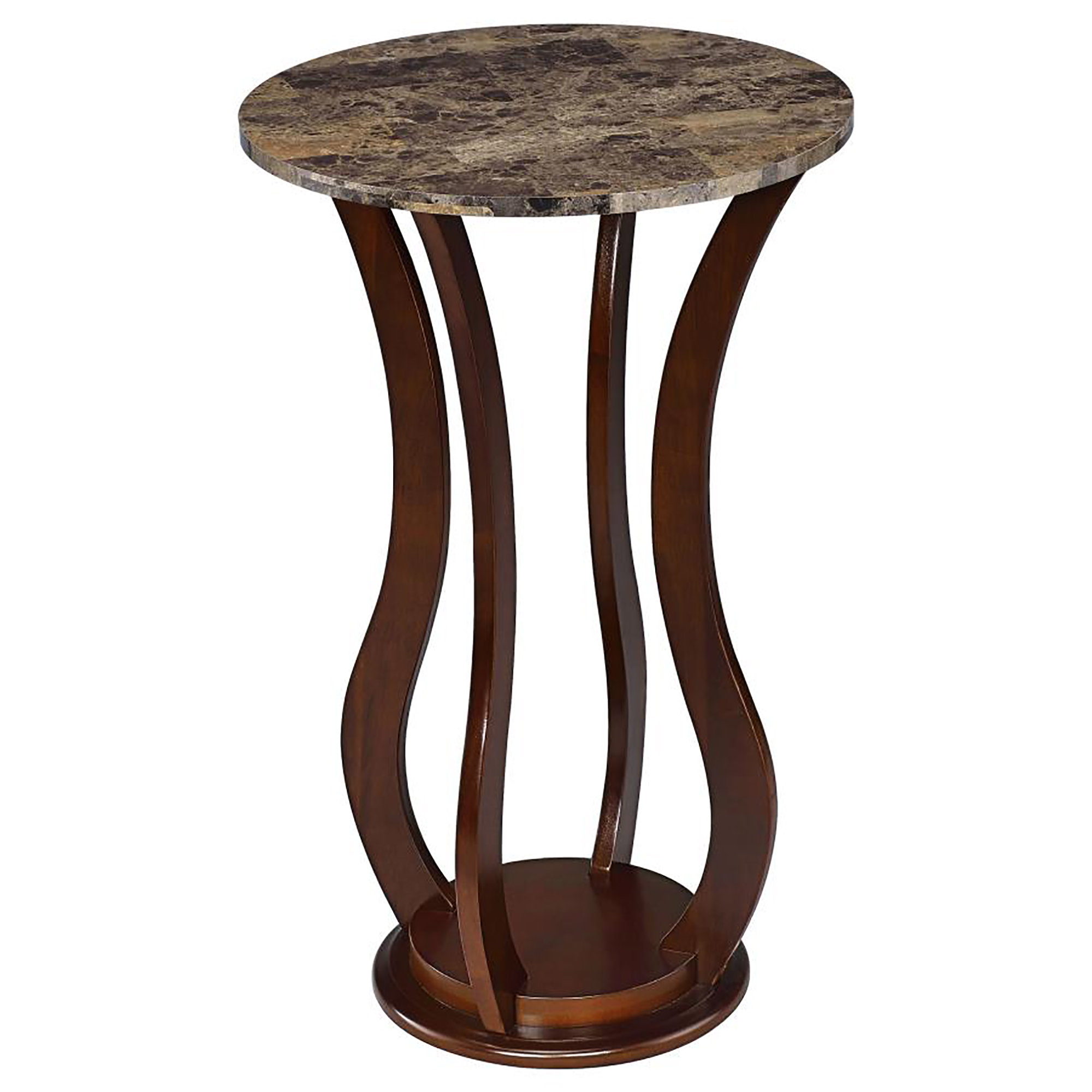 Winston Porter Brown Round Accent Table with Faux Marble Top | Wayfair
