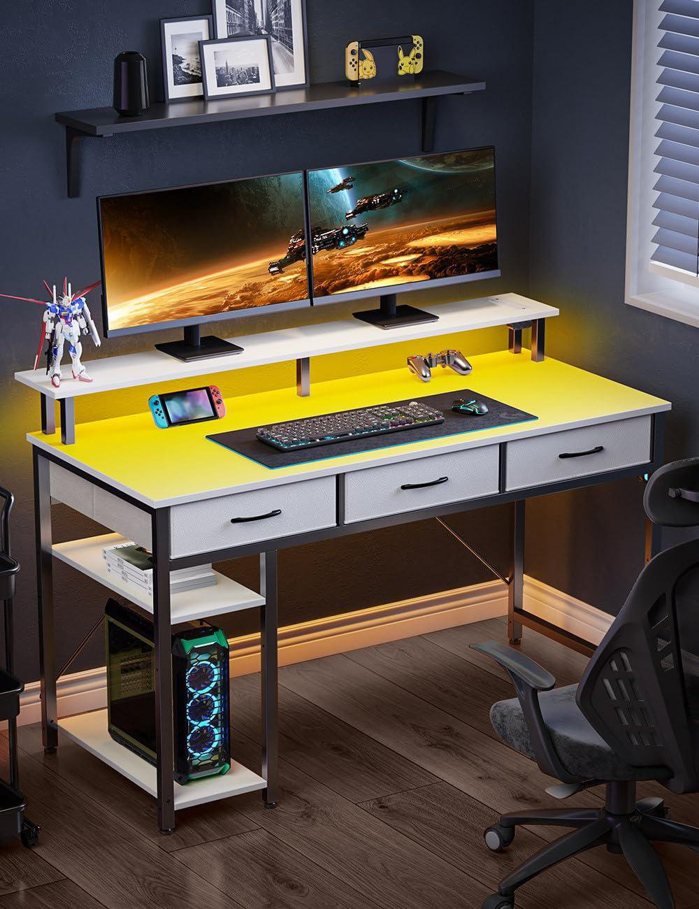 Wrought Studio™ Computer Desk With Power Outlets & LED Light,Home ...