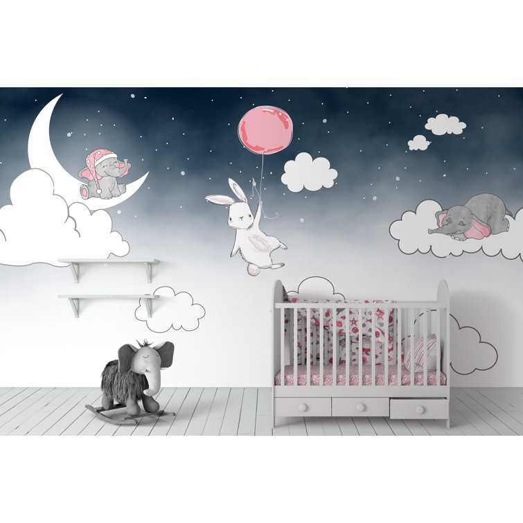 GK Wall Design Cartoon Nightscape Rabbit and Elephant Nursery Paintable ...