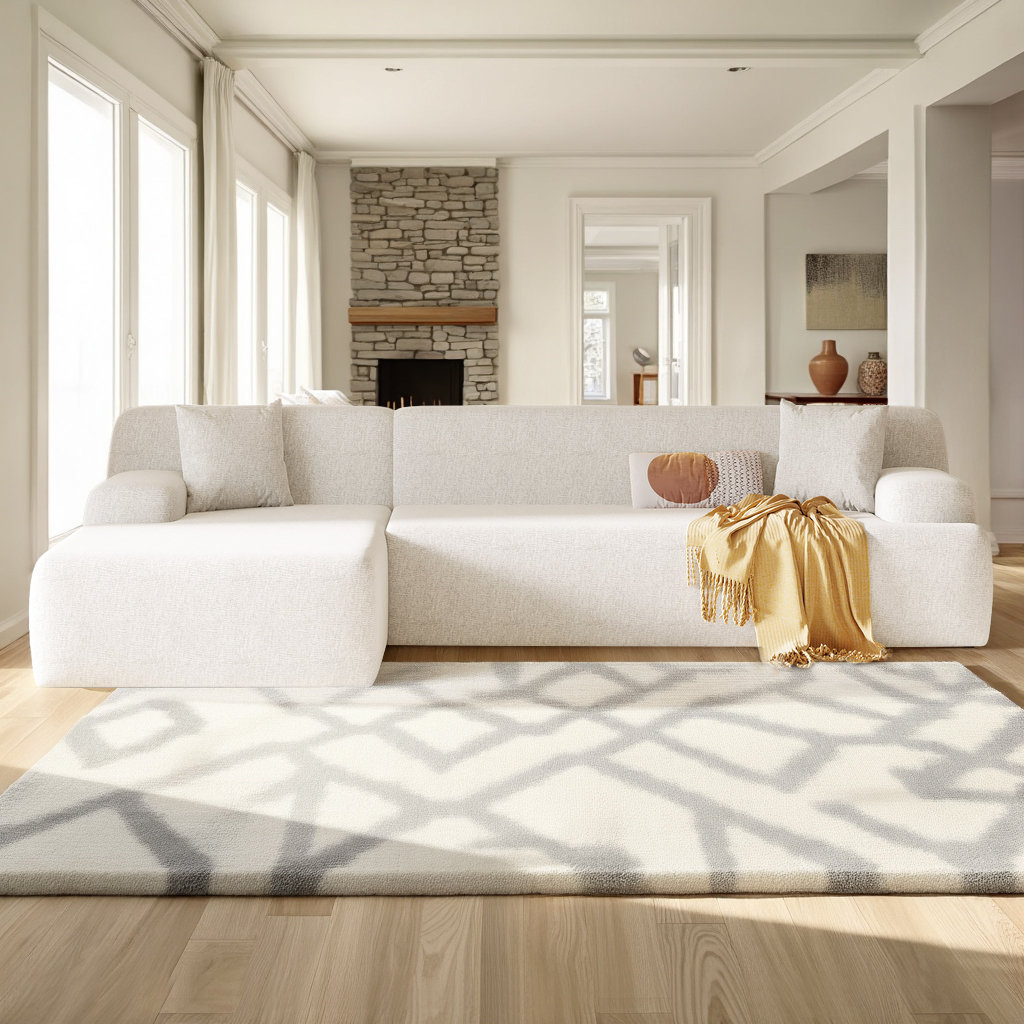 Dakota Fields Deep Seating Sectional - 3-Seater Chenille Sofa with ...