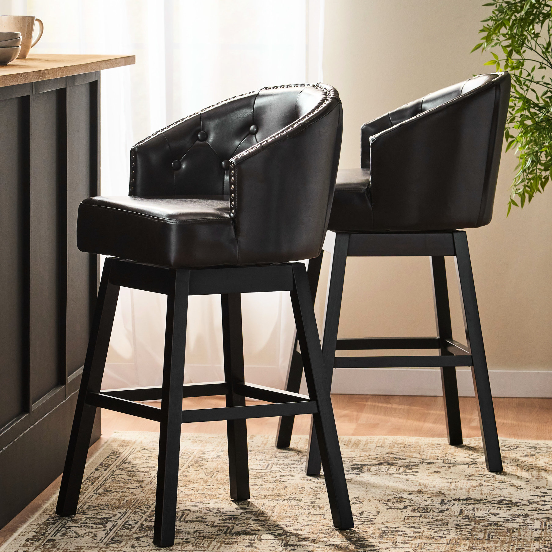 Hokku Designs Brown 360 Degree Swivel Bar Stool Of 2 With Nailhead ...