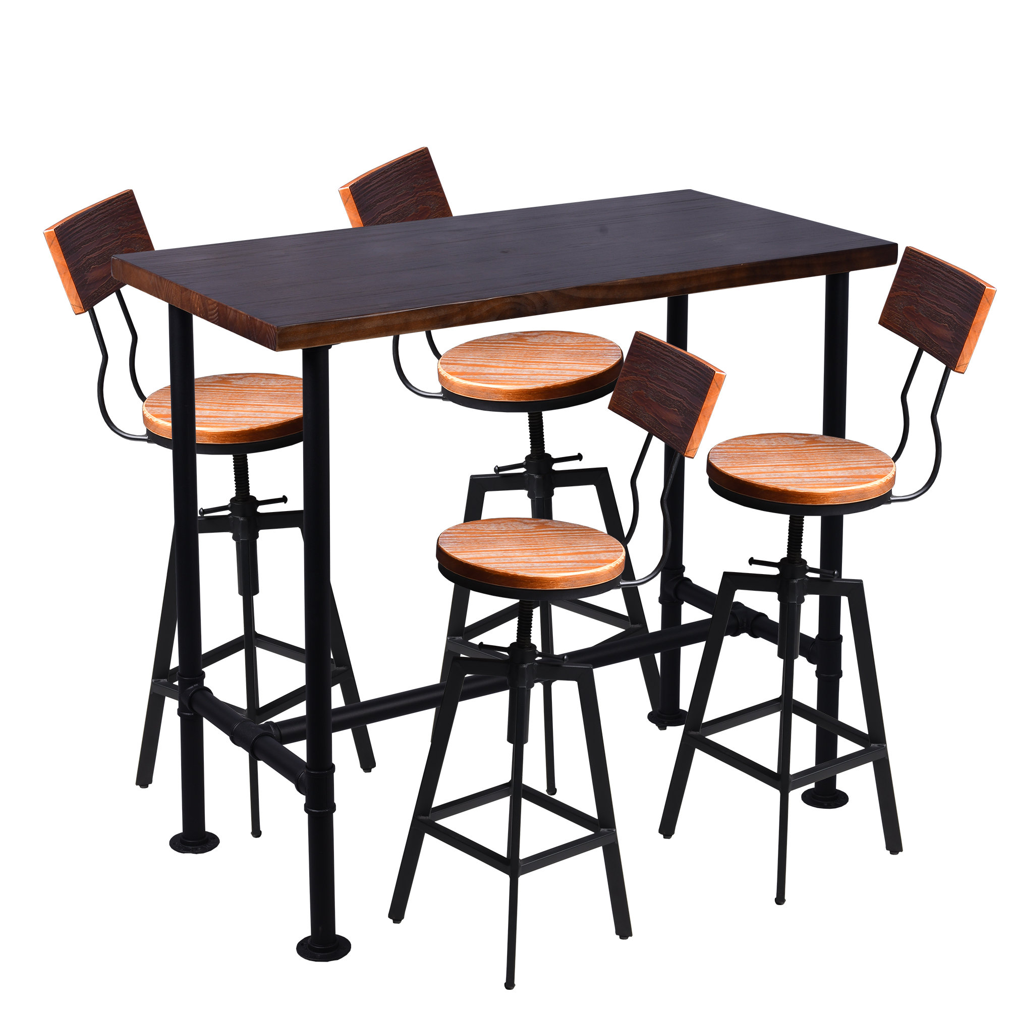 17 Stories Set Of 5Pc Bar Table And Bar Stool Set Industrial ...