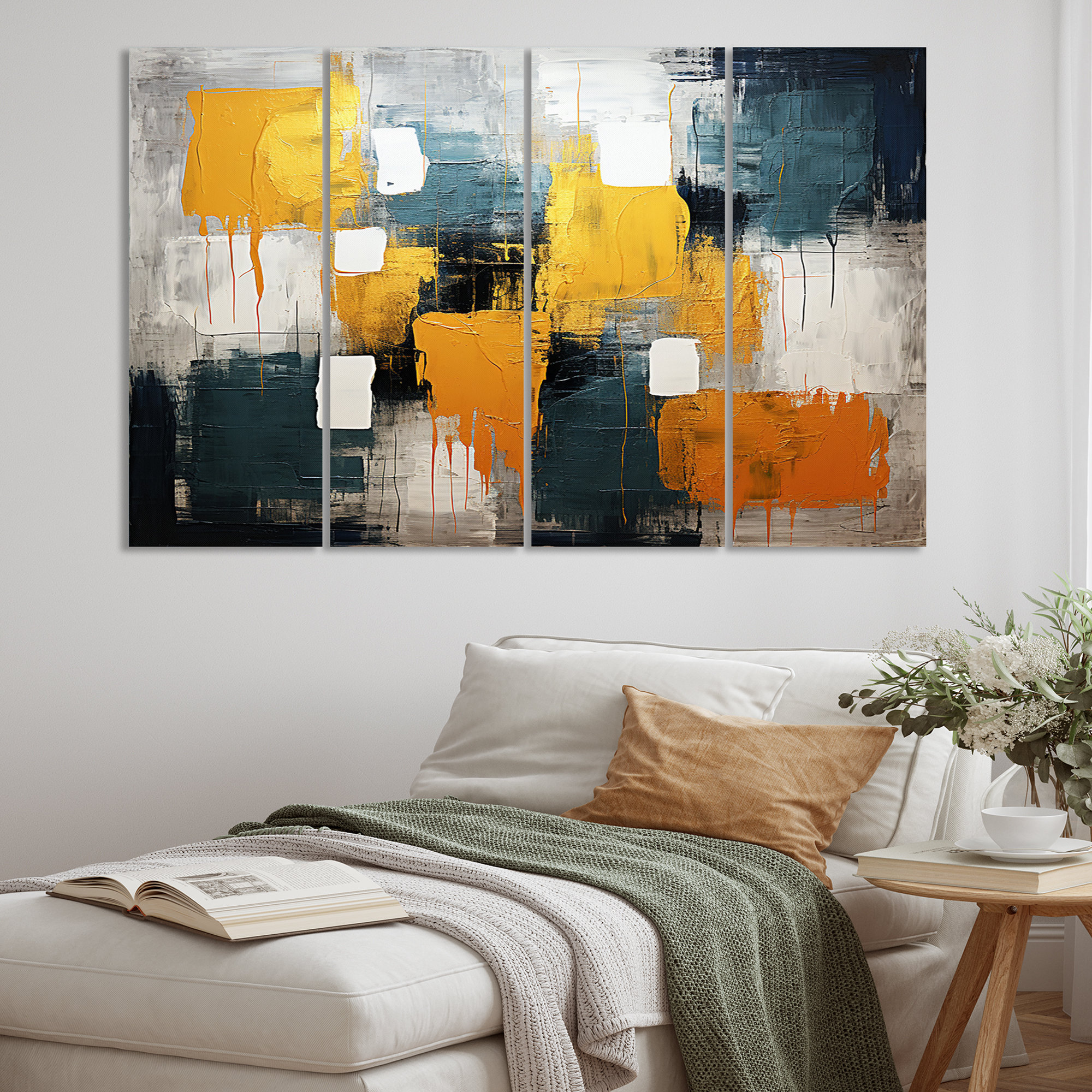 Design Art Bliss Of Happiness In Yellow And Blue VI On Canvas 4 Pieces ...