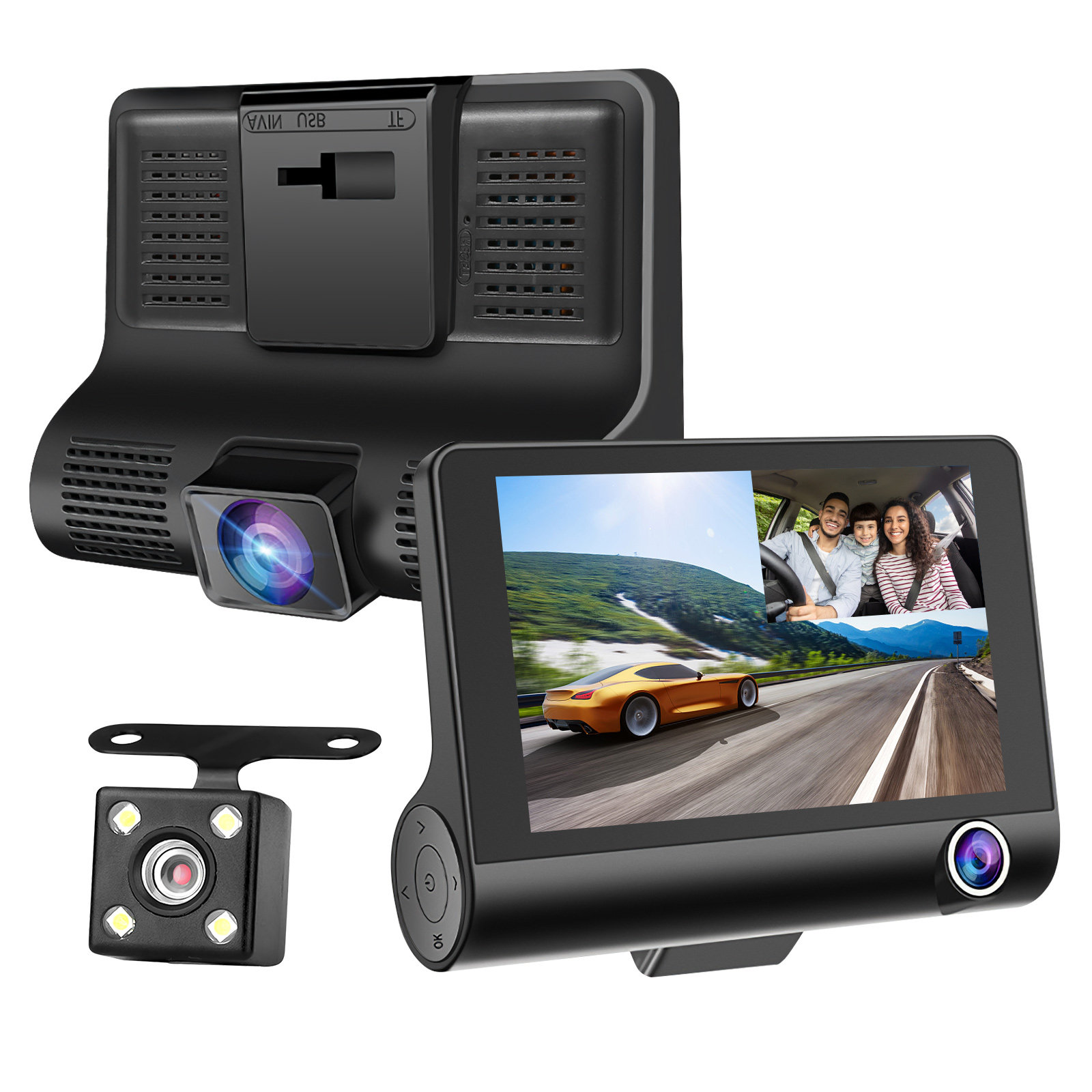 Homemaxs 1080P 3 Channel Dash Camera For Car Front And Rear Inside ...