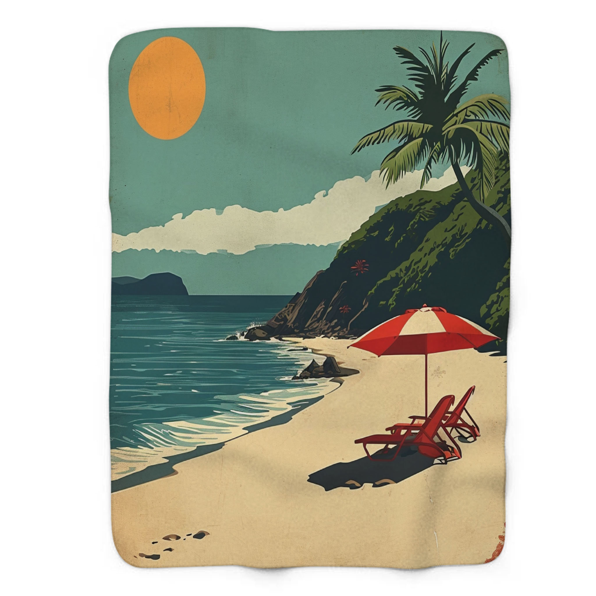 MentionedYou Vintage Beach Art - 1 Piece Premium Sherpa Blanket | Wayfair