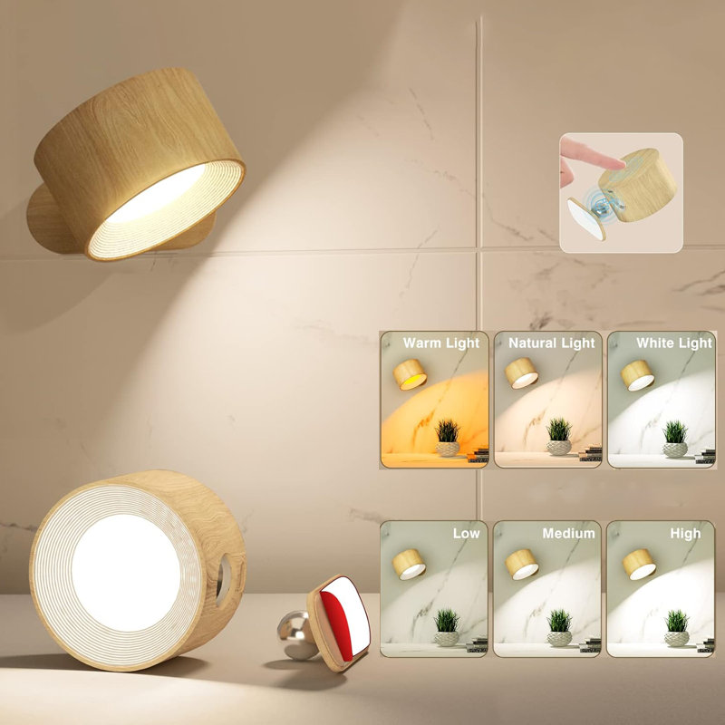 Ebern Designs Wall Mounted Lamps with Rechargeable Battery Operated USB ...