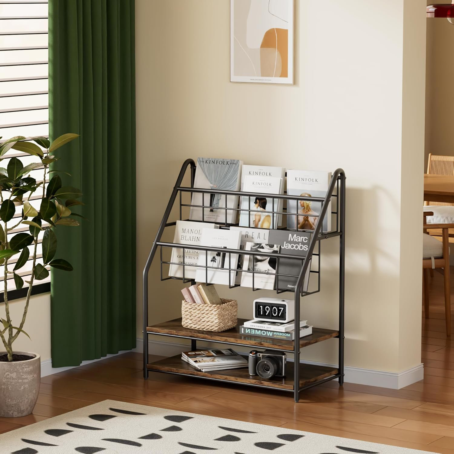 BONLOD Magazine Holder Floor 2-Tier Metal Magazine Racks Newspaper ...