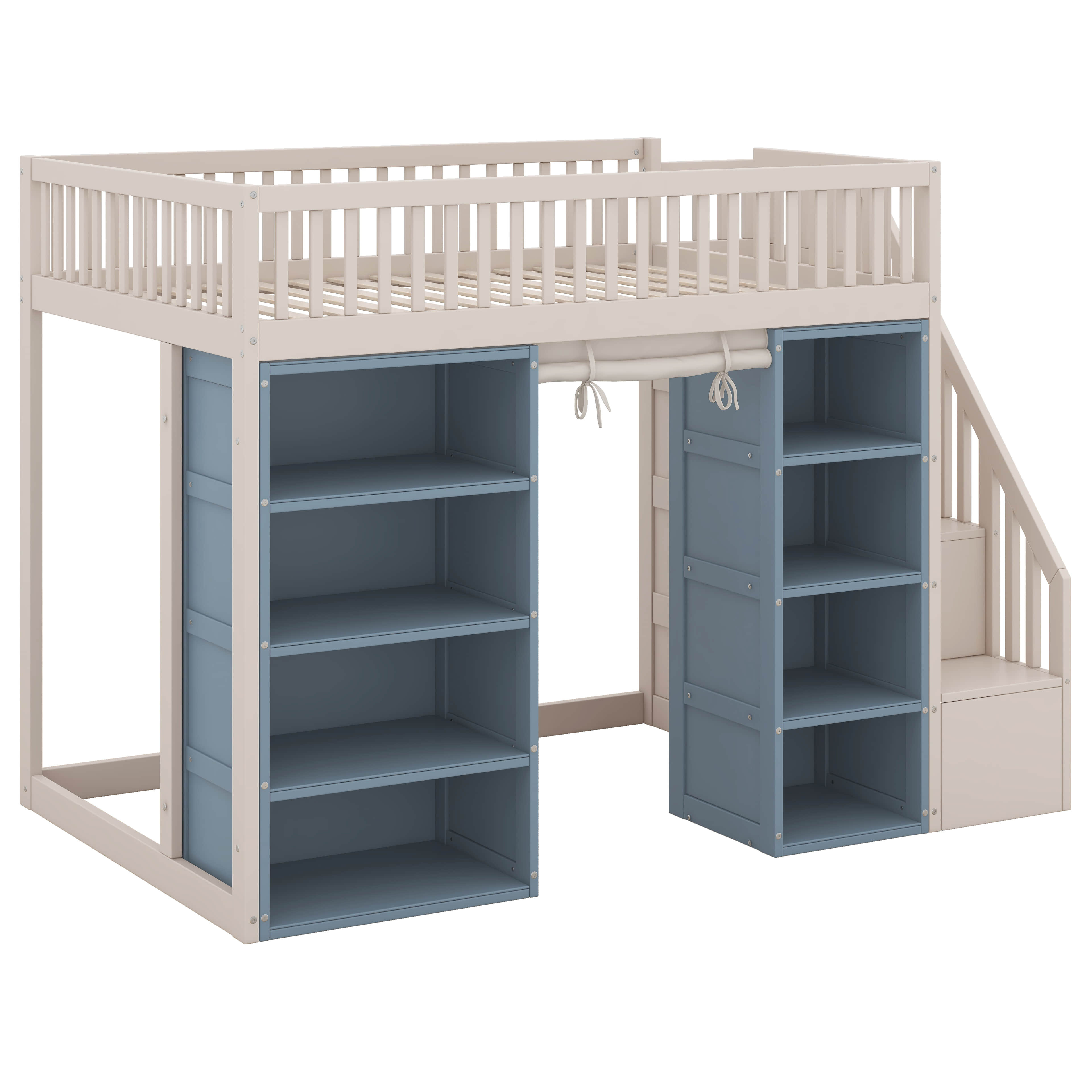 Harriet Bee Loft Bed With 2 Four-Layer Storage Cabinets And Curtain ...