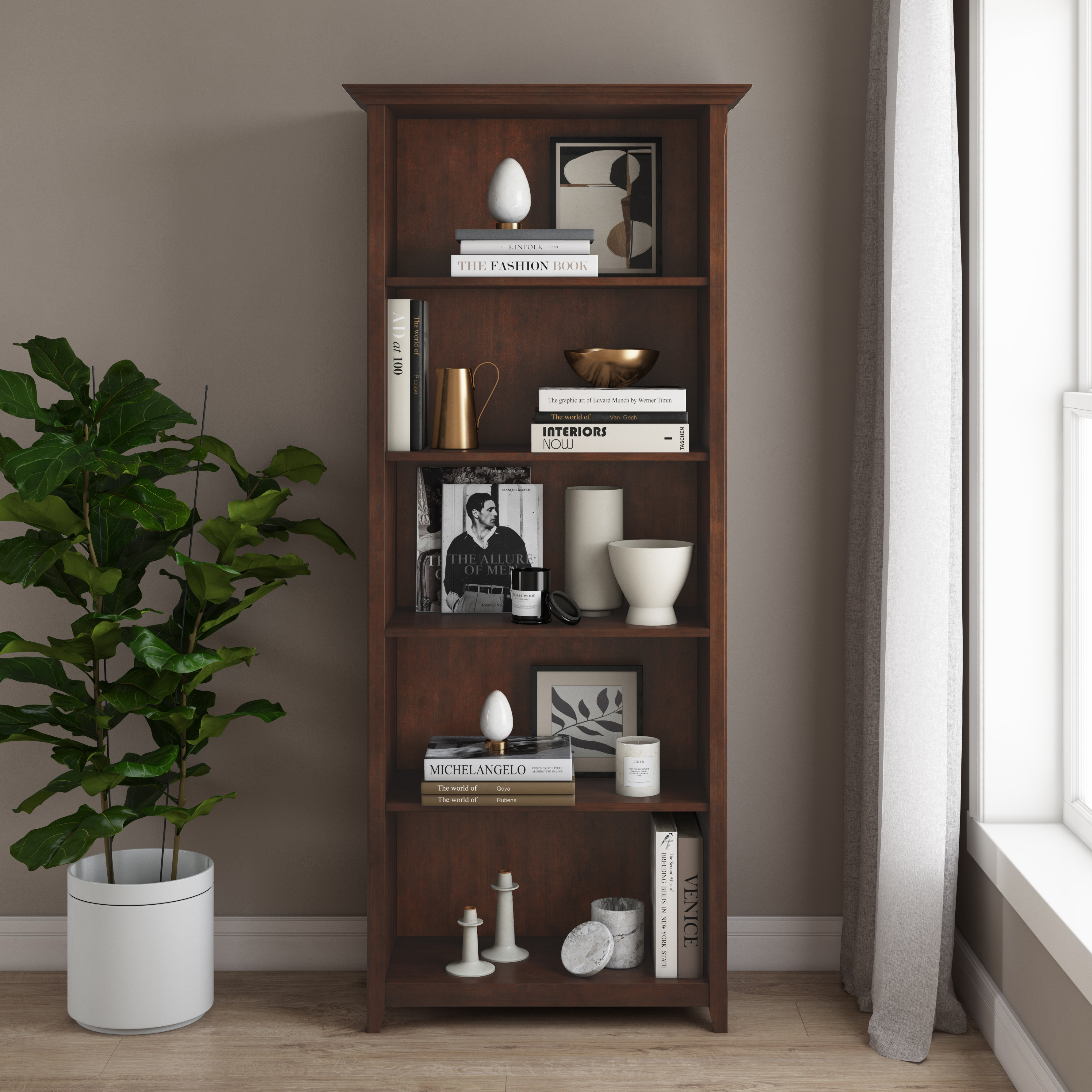 Simpli Home Amherst 30"W Solid Wood 5 Shelf Bookcase with Adjustable ...