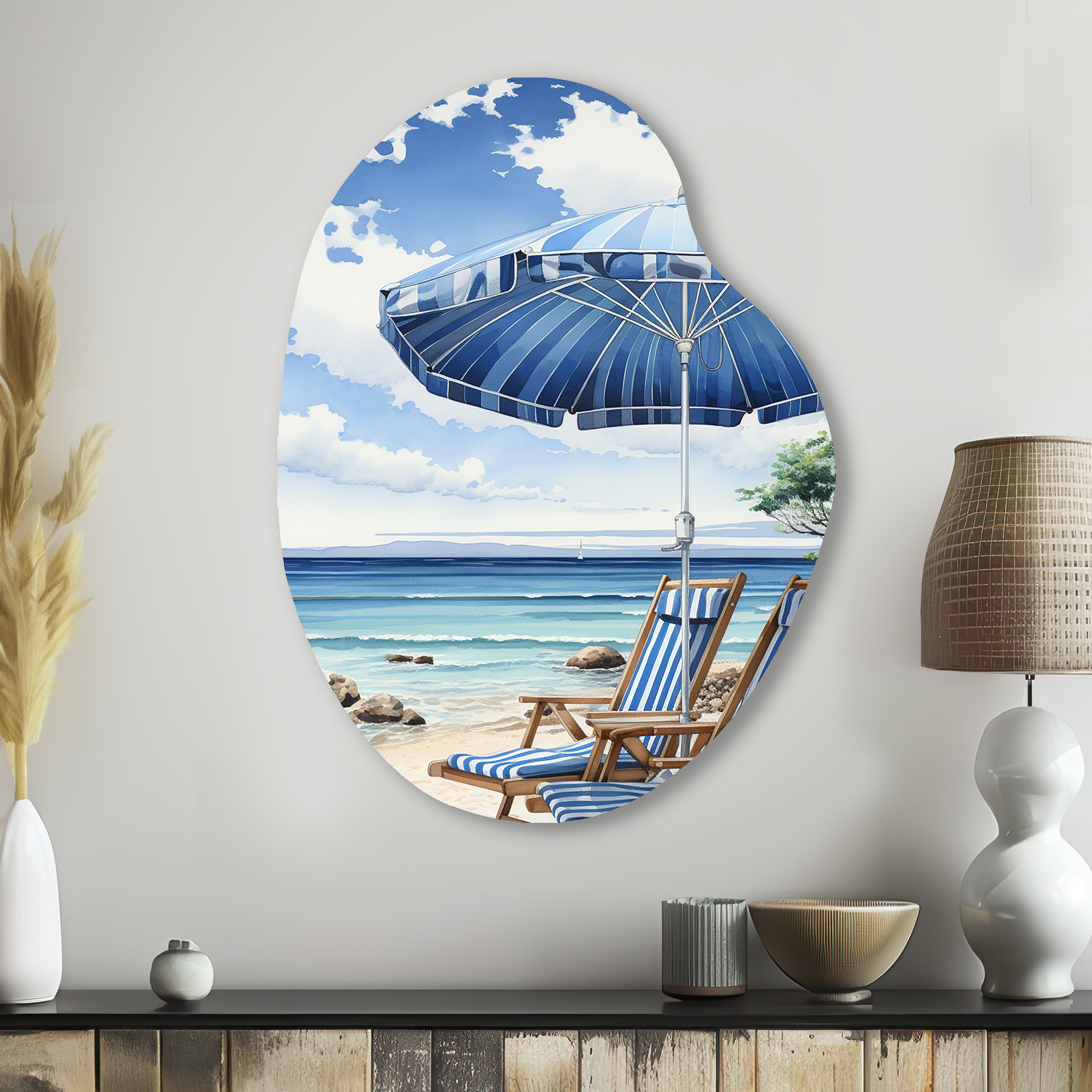 Design Art Beach Sandy Escape Pointillism I - Unique Shape Coastal Beach Metal Wall Decor ...