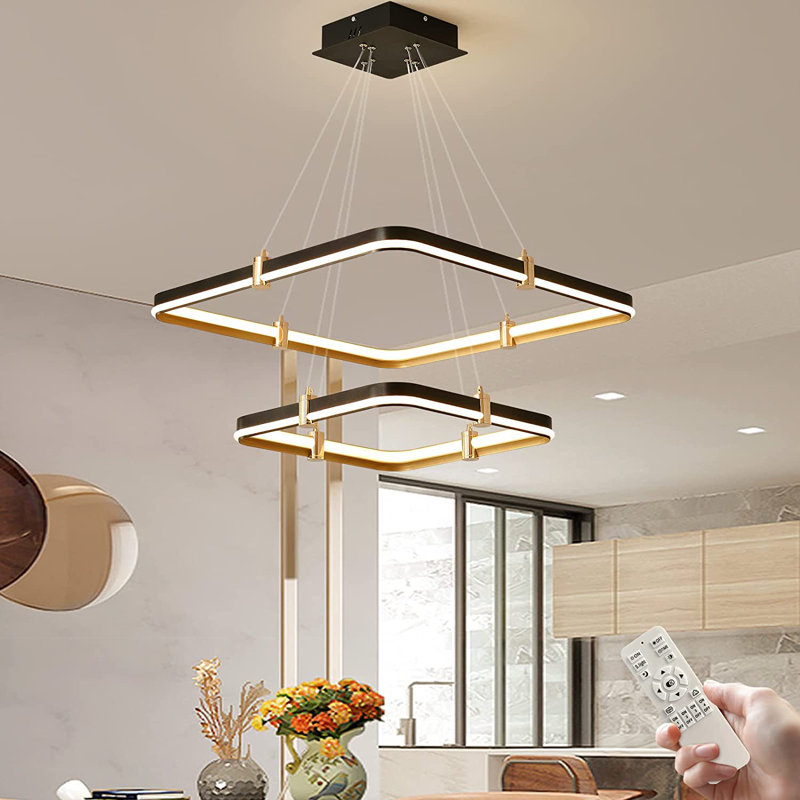 Everly Quinn Stoudt 2 Square Rings Dimmable LED Tiered Chandelier ...