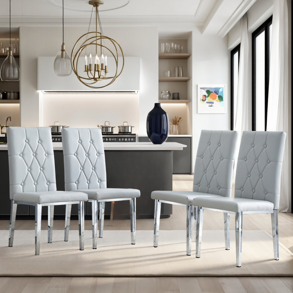 Latitude Run® Set of 4 Modern Dining Chairs - PU with Checkered Buckle ...