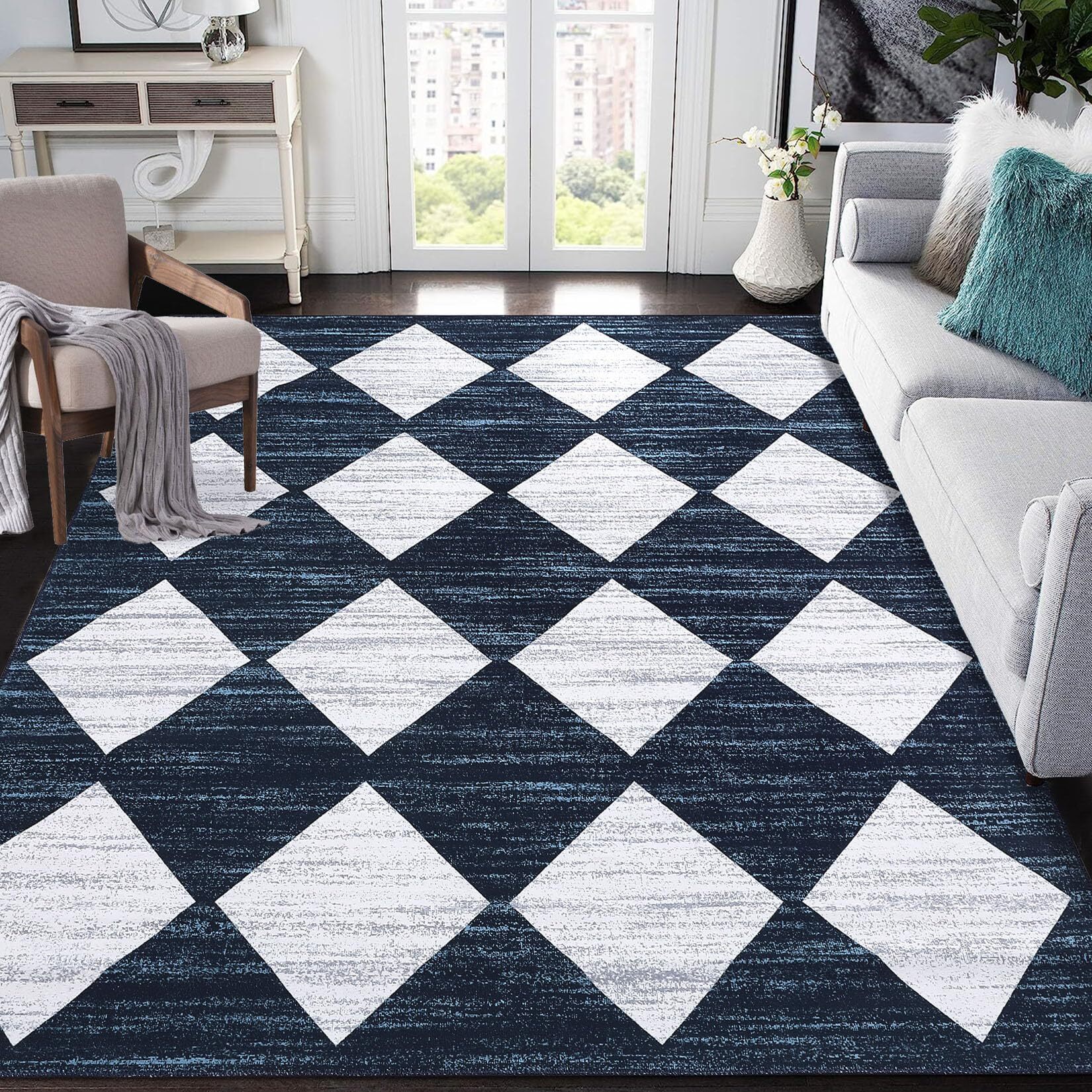George Oliver 9X12 Area Rug Washable Rugs Large Checkered Rug Modern ...
