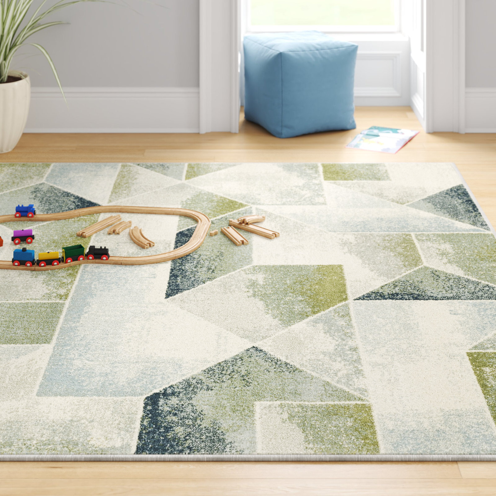 Wade Logan® Schoeneck Contemporary Geometric Blue/ Green Indoor Area ...